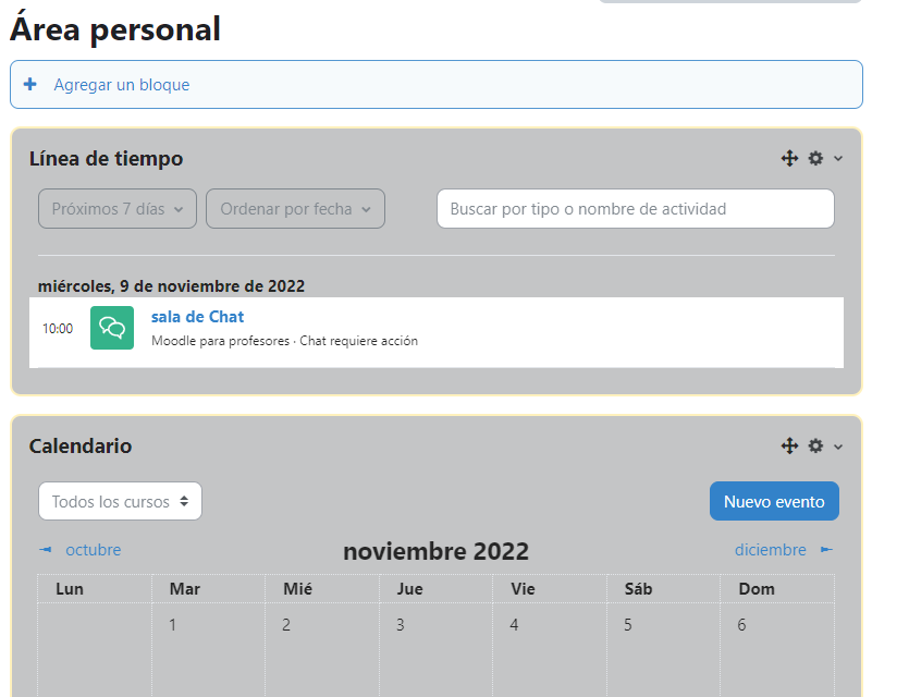 Navegación: Área personal